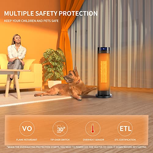 Uthfy Space Heater, 22" Portable Electric Heater with Remote, Thermostat, 12H Timer, Overheating & Tip-Over Protection, Osicllating Ceramic Tower Room Heater for Bedroom, Office, Bathroom, Indoor Use
