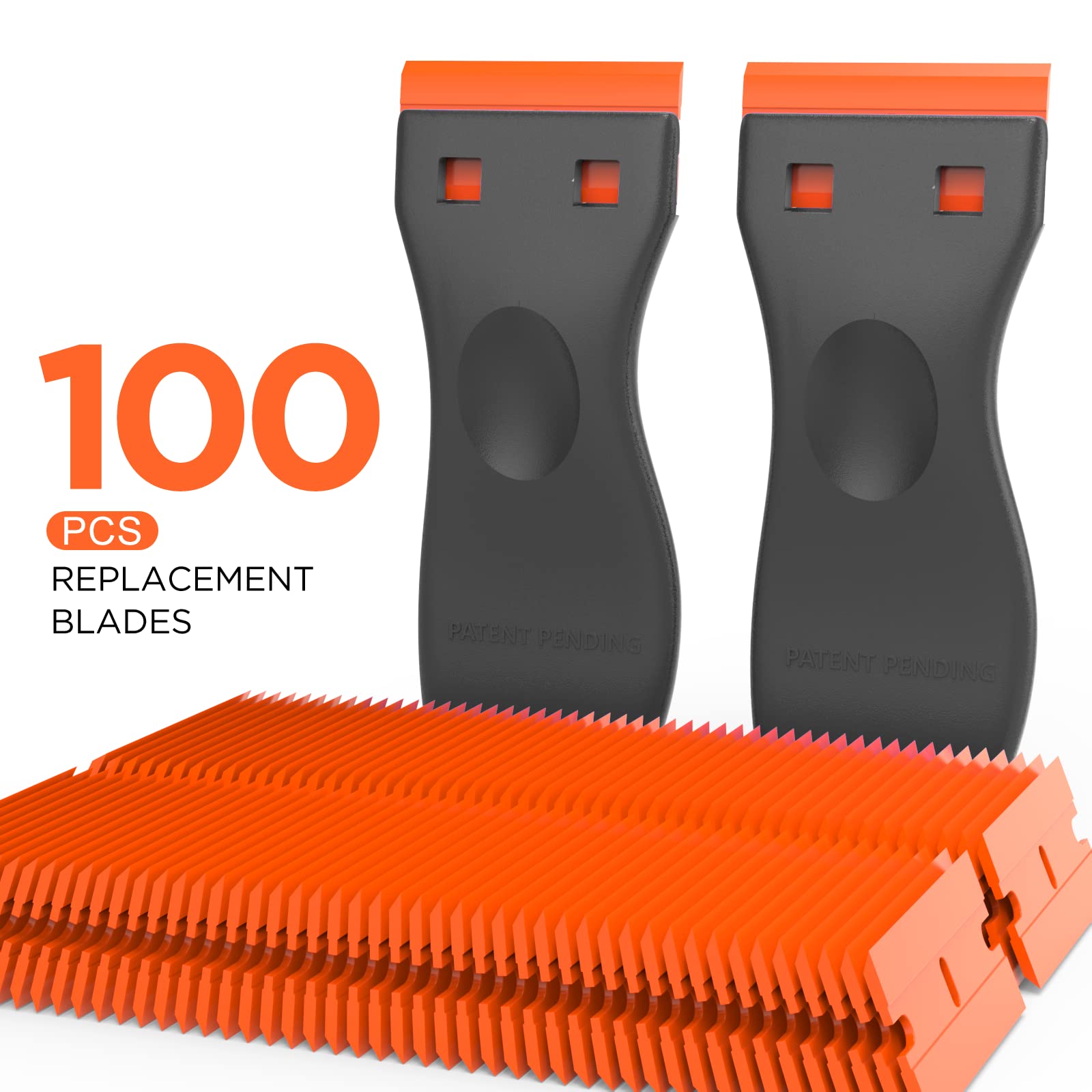 Plastic Razor Blades Scraper Tool - 2 Pack Wall Paint Remover with 100 Pcs Plastic Blades Kit No Scratch Car Window Glass Wood Sticker Removal Floor Stove Kitchen Decal Tape Cleanings