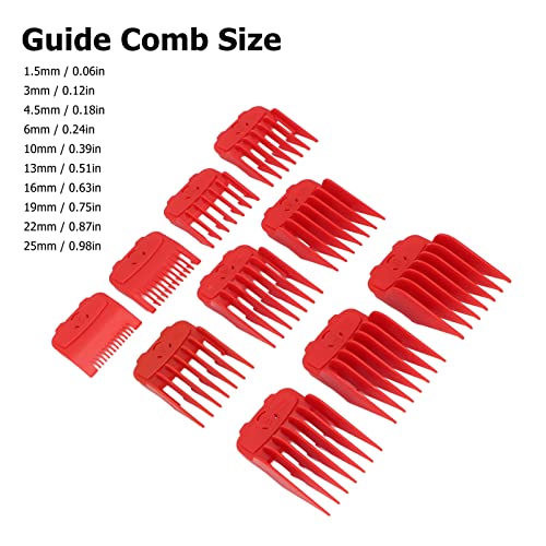 Hair Clipper Guide 10pcs, Guide Set Comb Beard and Mustache Trimmers Red Compatible Cutting Guides Attachment with Storage Box Comb Guard 1.5mm X 25mm