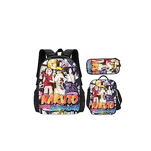 Qxpztk Anime Backpack Three-Piece Set, Cool Backpack Set, Unisex Laptop Backpack, Large Capacity Lunch Bag