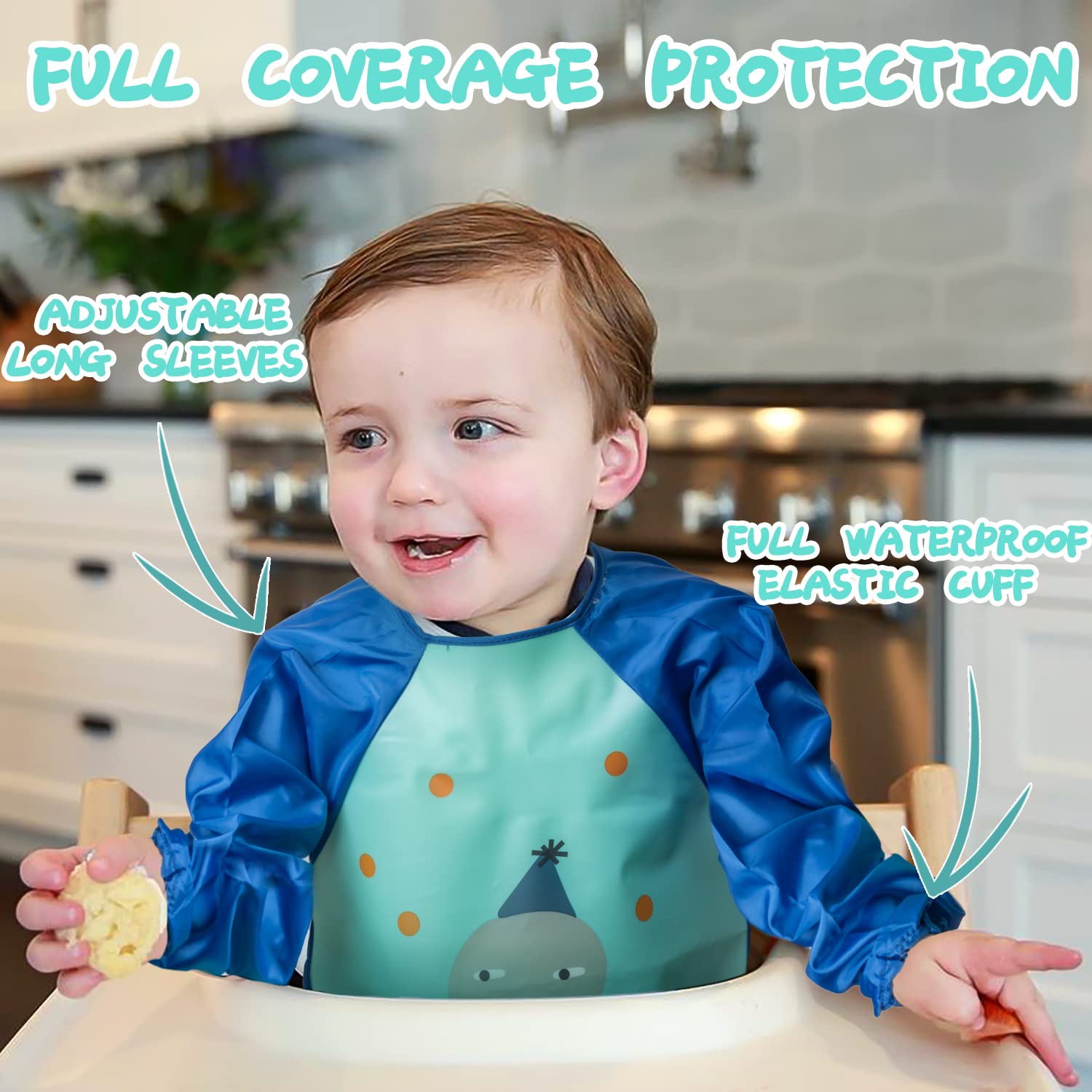R HORSE 5Pcs Long Sleeved Bib for Babies Toddlers Waterproof Sleeved Bib with Crumb Capacity Pocket Animals Baby Bib Infants Feeding Bibs with Fox Penguin Pattern for Baby Shower Age 6-36 months