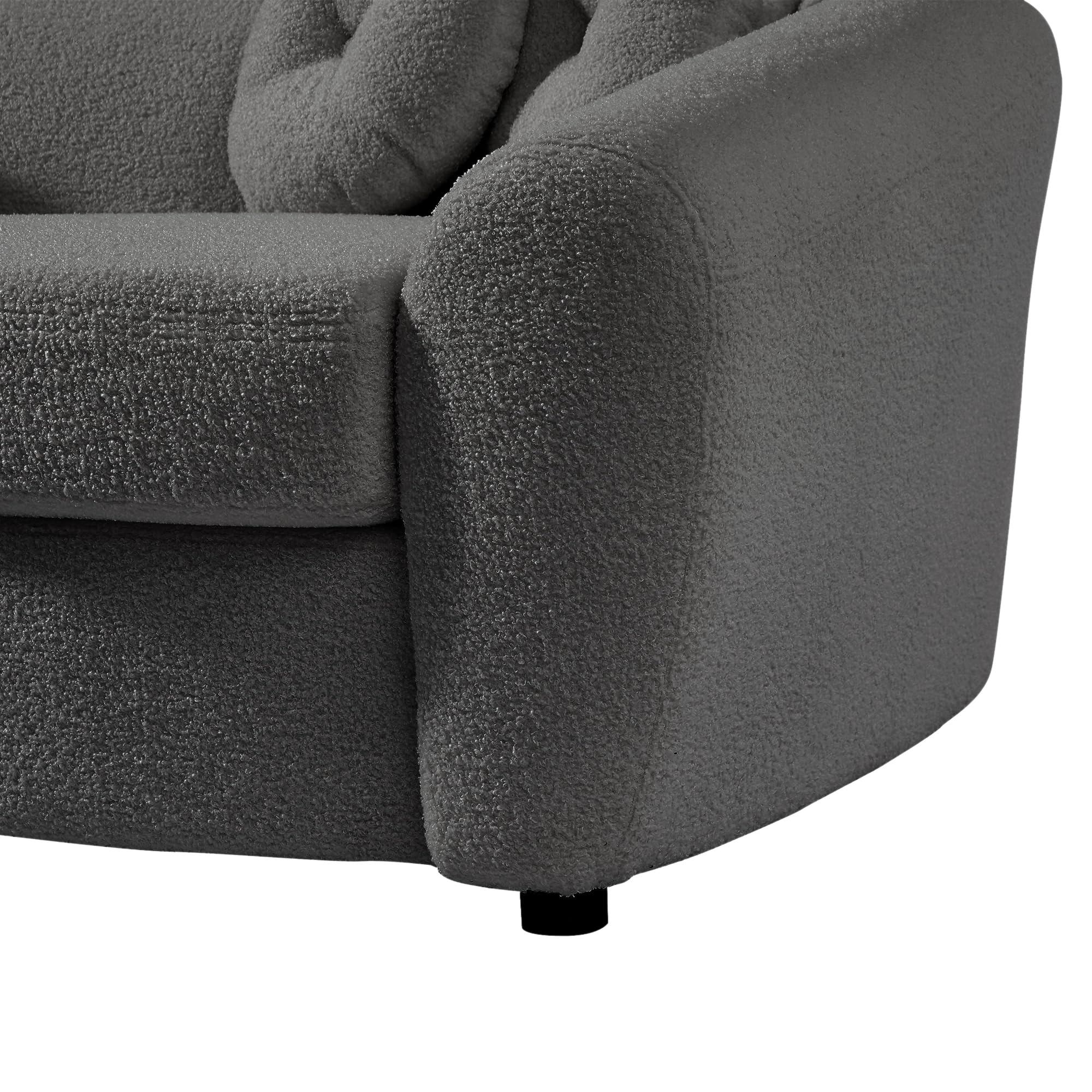Modern Cloud Curved Sofa Comfy Boucle Couch, Luxury 3-Seat Teddy Fabric Upholstered Leisure Deap Seat Sectional Sofá with 5 Decorative Throw Pillows for Living Room