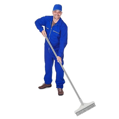 Plastic Two Sided Floor Brush Scrubber Suitable for Bathroom Tile Floors Garage Cleaning (White Gray)