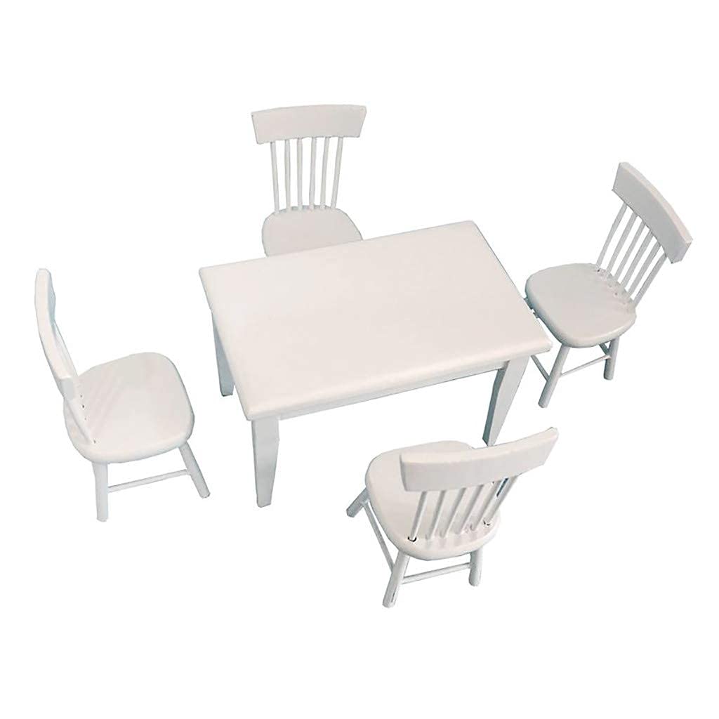SXFSE Dollhouse Decoration Accessories, 1:12 Dollhouse Miniature Furniture Wooden White Dining Table Chair Model Set
