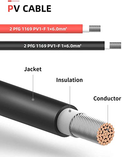 JHBOX 10AWG 1 x 20ft Solar Panel Extension Cable | Female and Male Connectors | Solar Connector Adaptor Kit Tool | DIY Panel Solar Kits for Home Shop RV Roof | TUV Certified