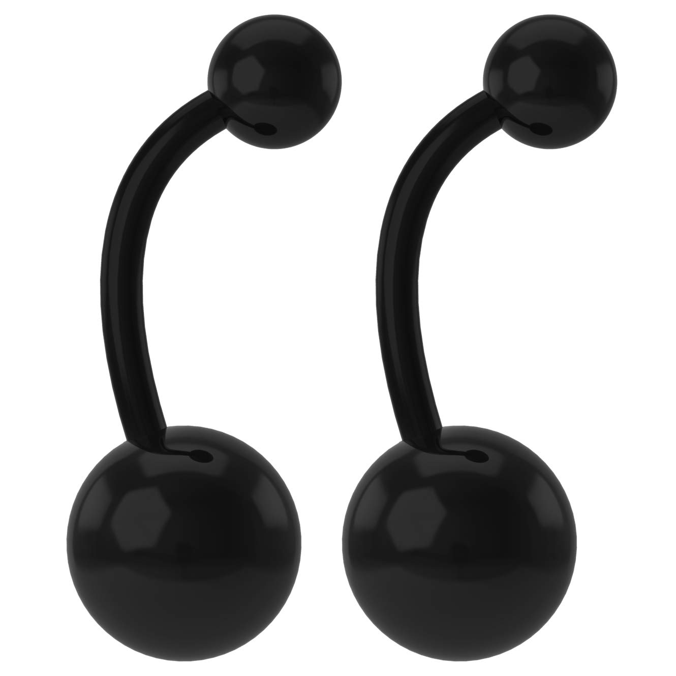 Evonix 2pc 14g Acrylic Belly Ring Black Color 10mm Bar Plastic Navel Rings 8mm & 5mm Balls Button Piercing Jewelry