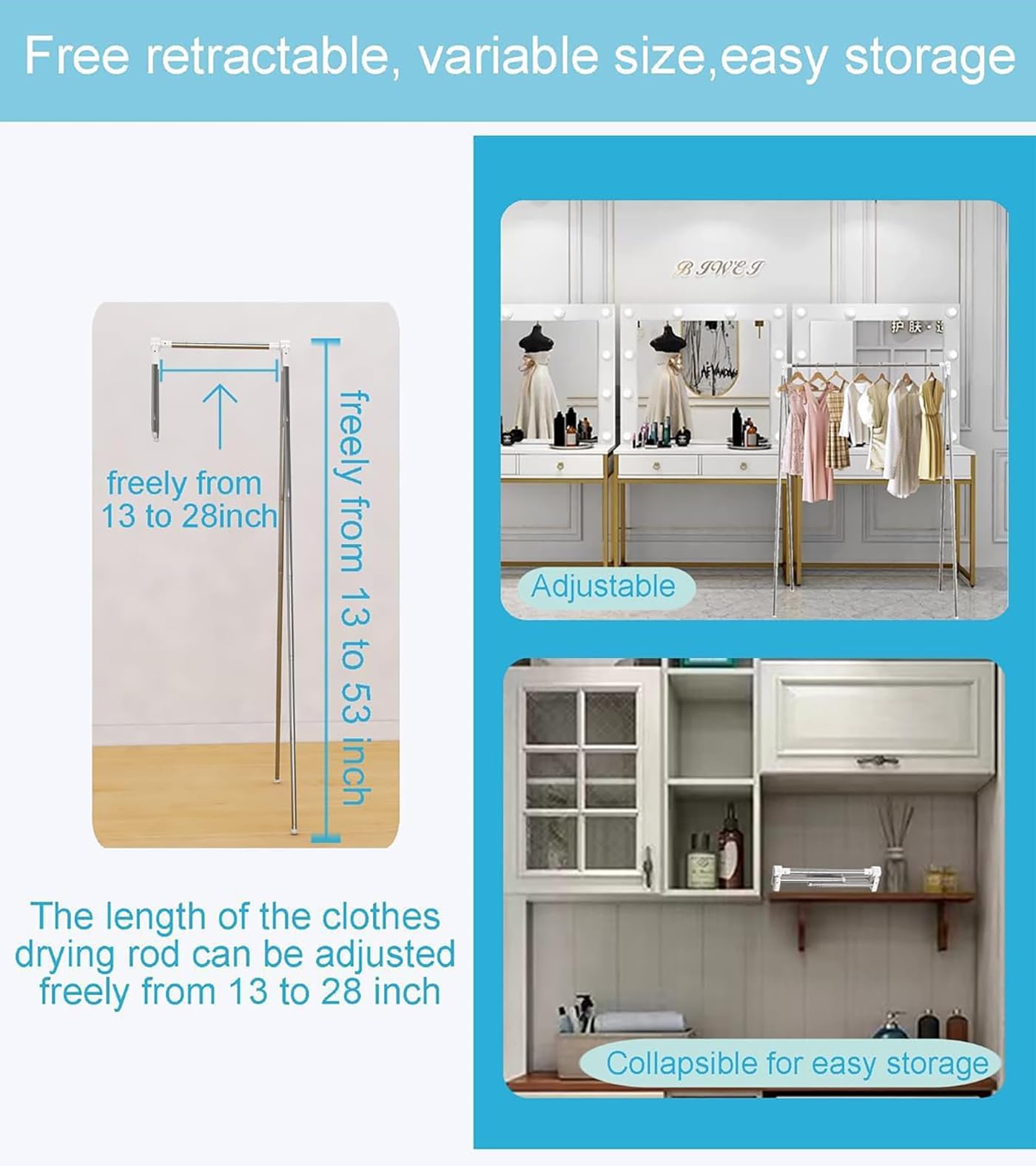 Heekaby Portable Travel Garment Rack, Collapsible Clothing Rack Extra Compact and Lightweight, Folding Clothes Rack for Travel Camping Drying RV Indoor Outdoor
