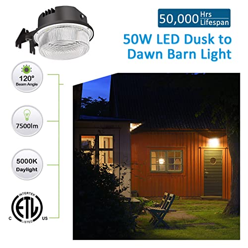 SZGMJIA 2-Pack LED Barn Light 50W, 6500lm Dusk to Dawn Yard Lighting with Photocell, 5000K Daylight 500W MH/HPS Replacement, 5-Year Warranty, IP65 Waterproof for Outdoor Security/Area Light