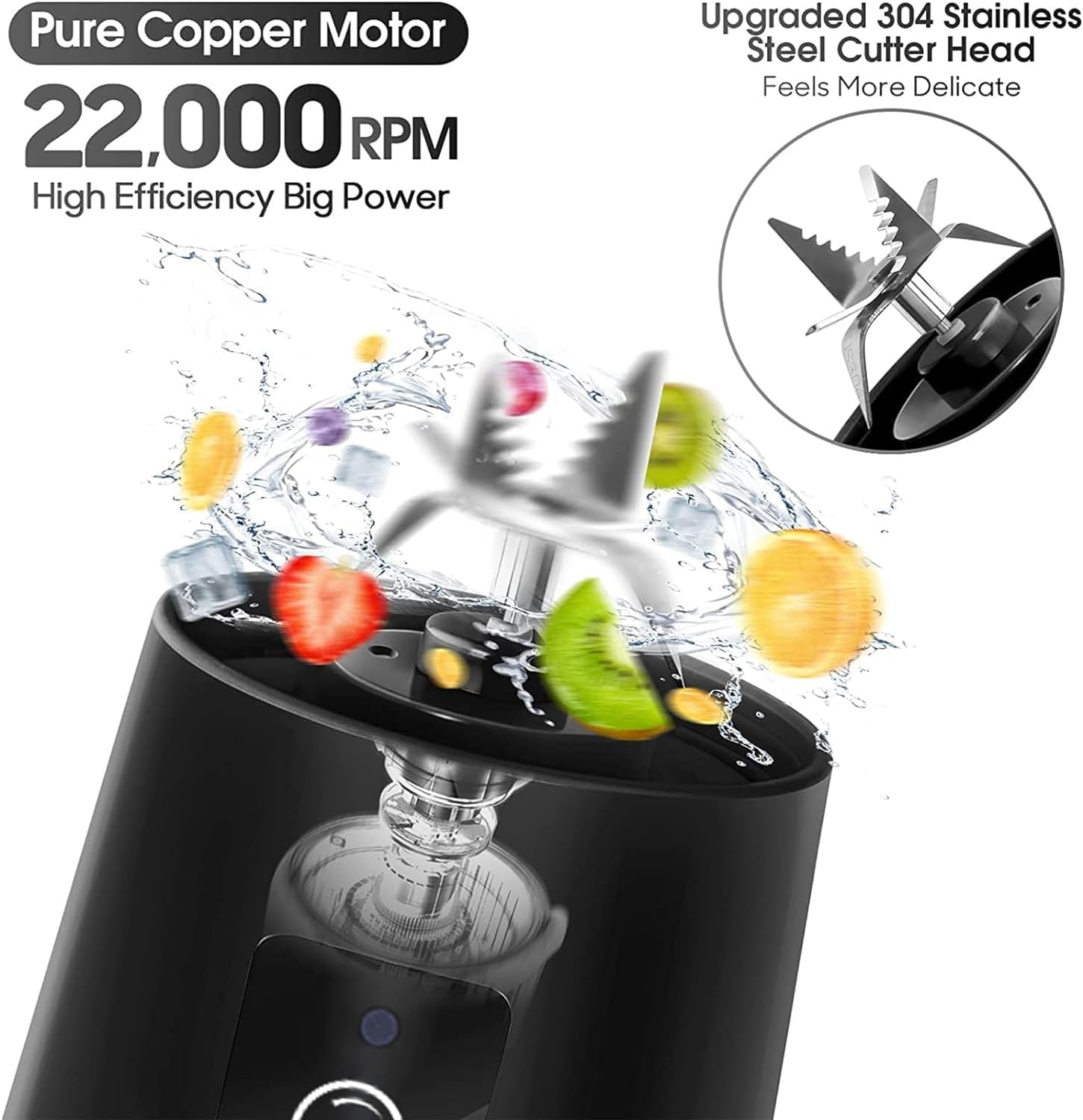 Portable Blender, Blender for Shakes and Smoothies, Personal Blender, Mini Shakes Juicer Cup 380ml USB Rechargeable with 6 Stainless Steel Blades for Kitchen,Sport and Travel, Black HSZZB X0316