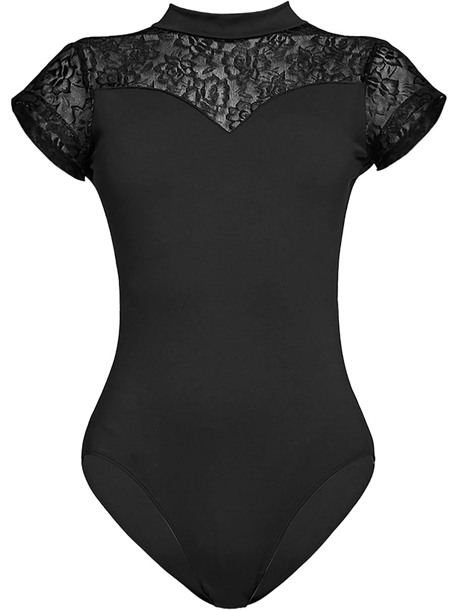 FGSS Leotards Turtleneck Ballet Bodysuit for Women - Nylon Short Sleeve Dancewear Gymnastics Clothing