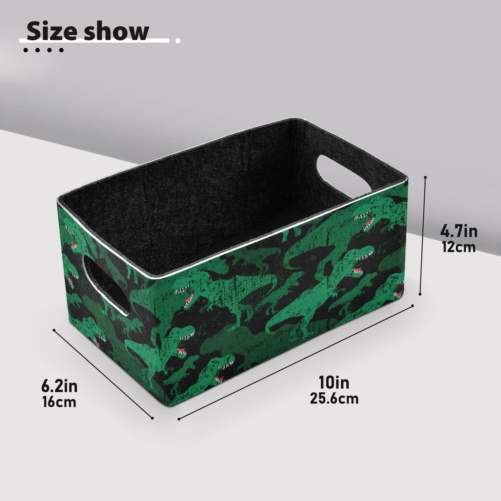 Emelivor Green Dinosaur Storage Basket Bins Set (2pcs) Felt Collapsible Storage Bins with Handles Foldable Shelf Drawers Organizers Bins for Nursery Toys,Kids Room,Clothes,Towels,Magazine