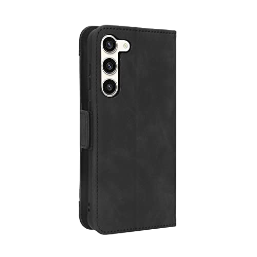HZSANXIN Compatible with Samsung Galaxy S23 Case Flip Cover Ultra Slim Leather Bumper Retro Wallet with Stand Function Independent Card Package (Black)