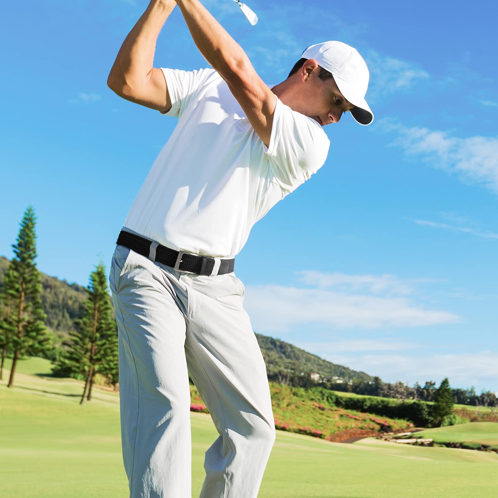 FAIRWIN Golf Belts for Men Woven Stretch 1.3" Elastic Braided Cloth Belts for Jeans Casual Fabric Stretchy Belts Mens