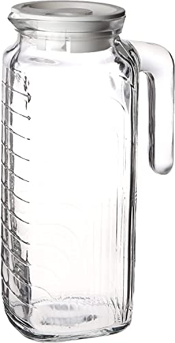 Friwer Gelo Glass Jug With White Lid, Easy Pour Spout & Handle – For Water, Juice, Iced Coffee & Iced Tea, 41-Ounce (1.2 Liter)