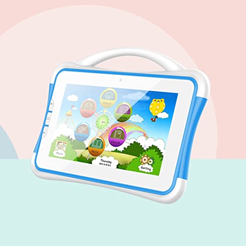 Kids Tablet, 7 inch IPS Screen 32GB ROM 1GB RAM, 5G WiFi 3000MAh, Dual Camera Toddler Tablet with Handle, Kids Learning Education Tablet for Ages 3-14(US Plug)