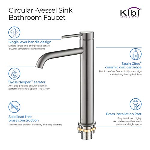KIBI KBF1009 Solid Brass Single Handle Circular Faucet for Bathroom Sink | High Arc Faucet spout (Brushed Nickel)
