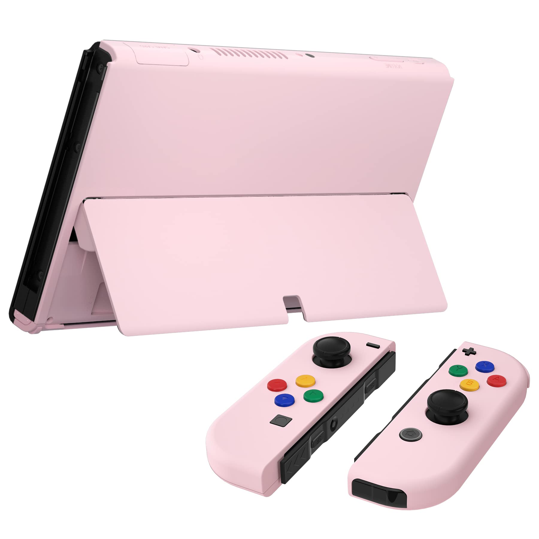 eXtremeRate DIY Full Set Shell Buttons for Nintendo Switch OLED, Replacement Console Back Plate & Kickstand, Custom Case Housing for Nintendo Switch OLED JoyCon - Cherry Blossoms Pink