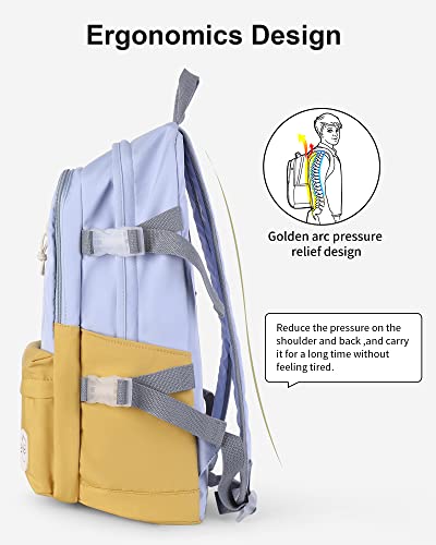 VGOCO School Backpack for Teens Girls Boys, Middle High School Bookbag Unisex Lightweight Backpack Bag Water-proof Casual Rucksack for Women Men, Fits 14 inch Laptop Work Daypack Blue Yellow