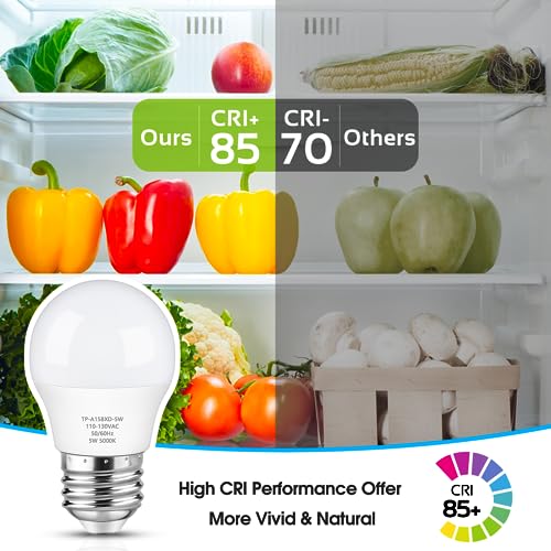 Maylaywood LED Refrigerator Light Bulbs, 40 Watt Equivalent A15 Fridge Bulb Waterproof, Daylight White 5000K, 550LM, E26 Base, Non-Dimmable, 5W LED Appliance Bulb for Frigidaire Home Lighting, 2-Pack