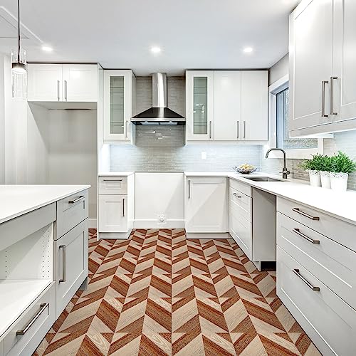 uxcell Peel and Stick Floor Wall Tiles Sticker, 10Pcs 12"x12" Self-Adhesive Wood Grain Floor Stickers Matte Frosted Flooring Tiles for Kitchen Bathroom and Home Decor, Beige+Brown