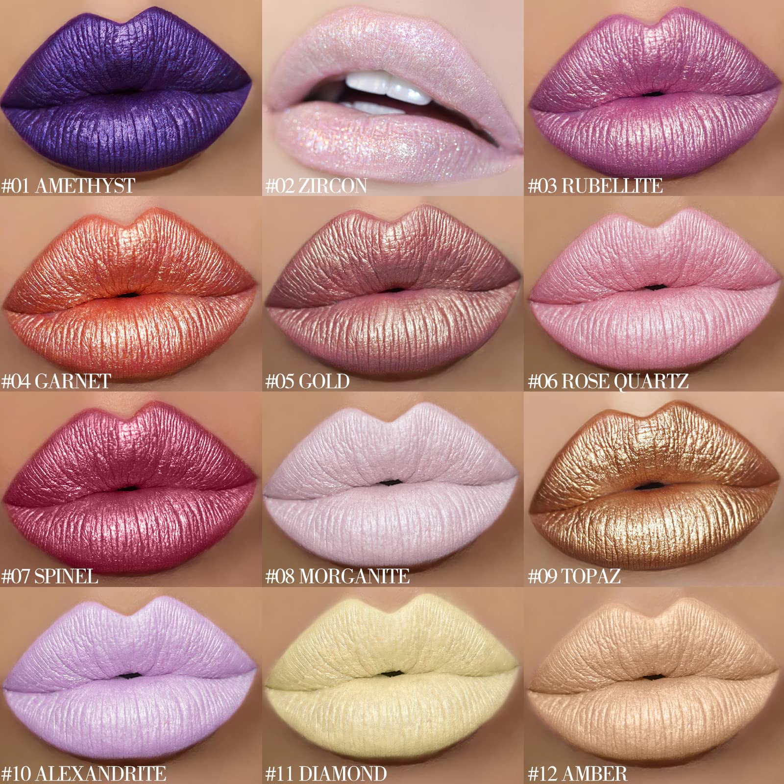 FOCALLURE Metallic Chameleon Liquid Lipstick, Glitter Lip Gloss, Shimmery Finish, Nonstick Cup Lip Makeup for Costume, Cosplay, Rave Festival, 06 ROSE QUARTZ