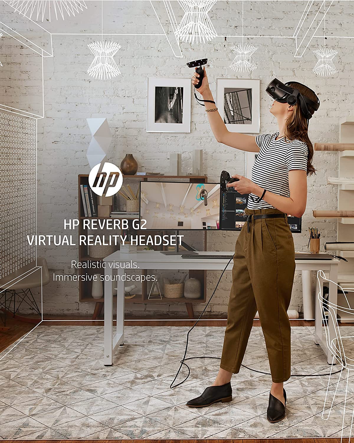 HP Reverb G2 Virtual Reality Headset, with Controller, Adjustable Lenses & Speakers from Valve, 2160 x 2160 LCD Panels, for Gaming, 4 Cameras, Compatible