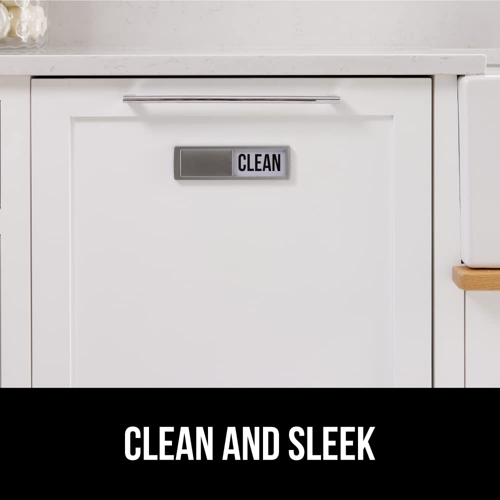 Gorilla Grip Clean and Dirty Dishwasher Magnet Sign, Optional Adhesive, Magnetic Kitchen Decor, Easy Read, Non-Scratch, Heavy Duty Shutter Slide Magnets for Dish Washer, Home Accessories, 7x2, Silver