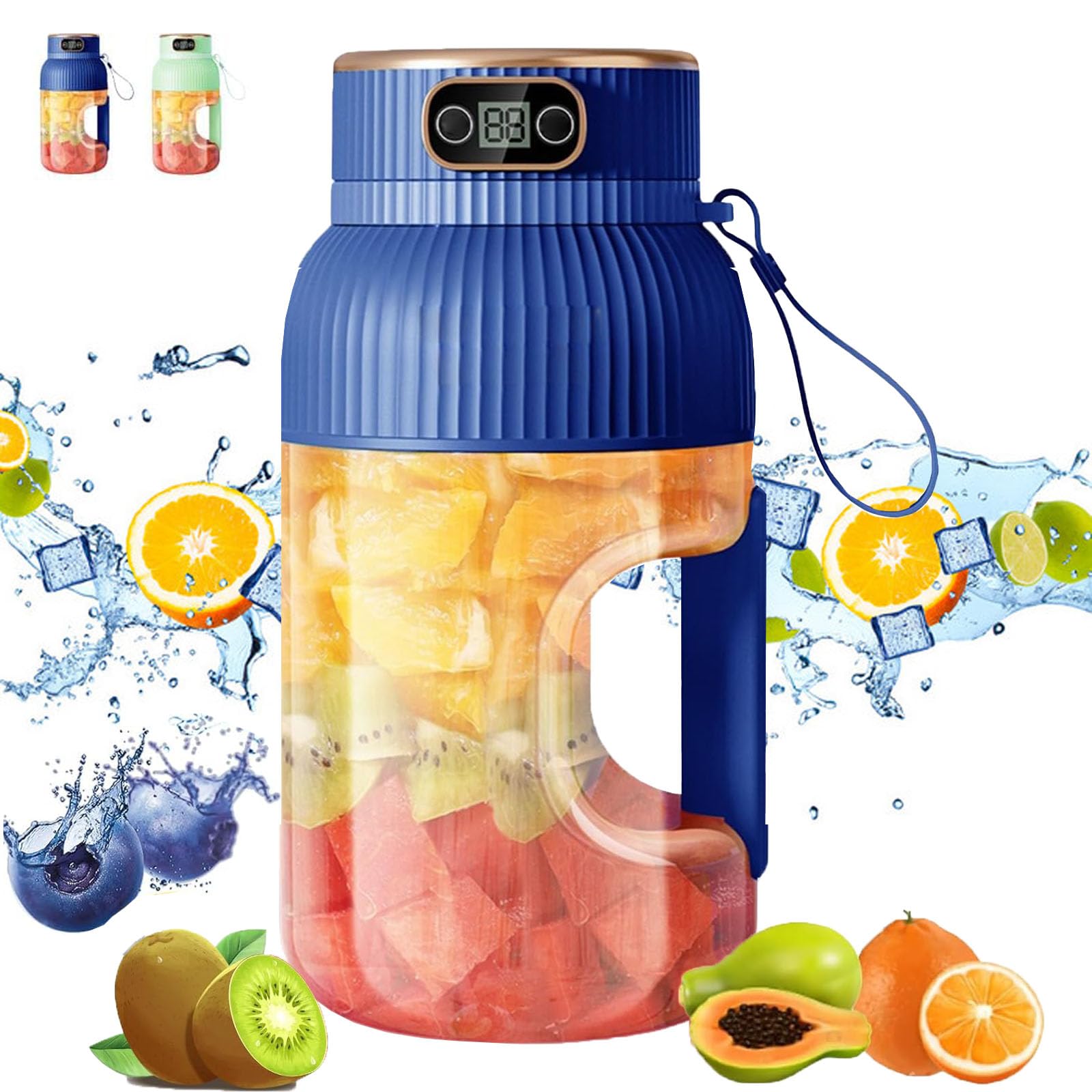 Portable Juicer Blender,2024 New Multifunctional Portable Juicer Cup,Portable Juicer Cup with Digital Display, Small Travel Blender for Shakes and Smoothies(Blue, Single cup single lid)