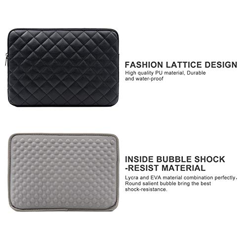 RAINYEAR 15.6 Inch Laptop Sleeve Diamond PU Leather Case Protective Shockproof Water Resistant Zipper Cover Carrying Bag Compatible with 15.6" Notebook Computer Ultrabook Chromebook(Black)
