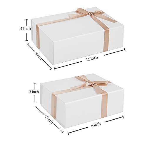 LIFELUM White Gift Box with Lid 8 x 7 x 3 inch Magnetic Gift Box Sturdy Gift Box Bridesmaid Proposal Gift Box for Valentine's Wedding Christmas Birthdays Gift Packging (1 Pcs)