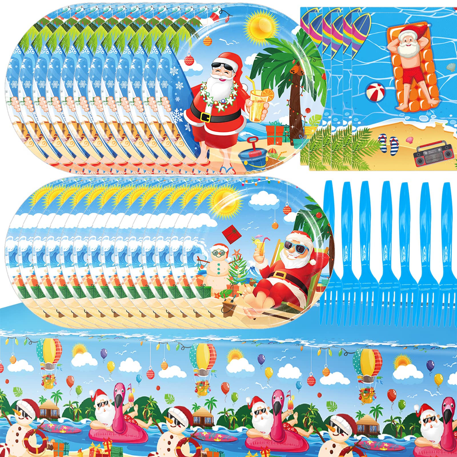 Dreasmt Christmas in July Tablecloths Table Decorations - Summer Beach Hawaiian Santa Plastic Table Covers for Pool Hawaii Mele Kalikimaka Tropical Christmas Party Decorations