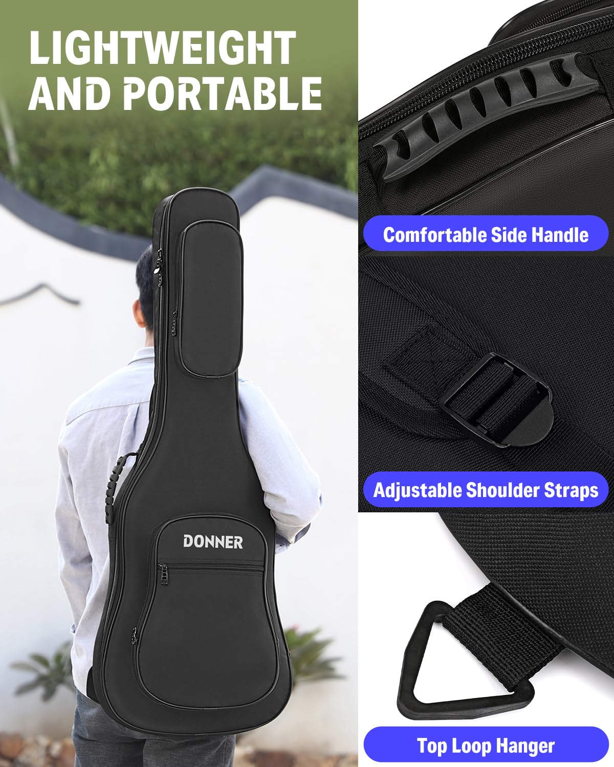 Donner 39 inch Electric Guitar Bag Gig Bag, 0.4 Inch Padded Sponge 600D Ripstop Waterproof Nylon Dustproof Soft Electric Guitar Case Adjustable Strap Black