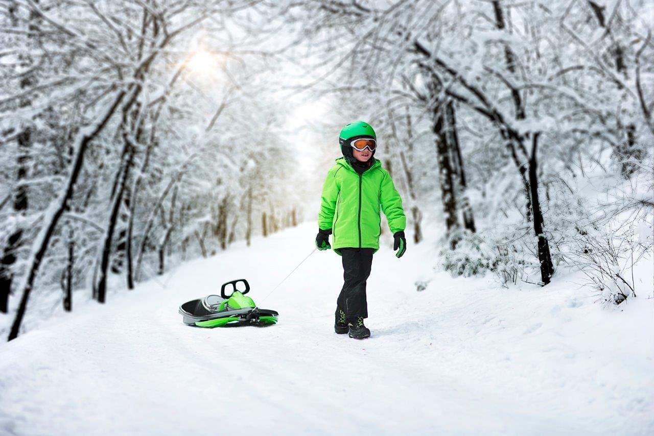 Gizmo Riders 2-Seater Ski Sled with Differential Steering System and Deep Digging Brake - Stratos Electric Blue