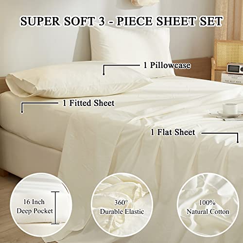 LifeTB Cream White Microfiber Duvet Cover Set Twin / 3 Piece Cream White Cooling Sheets Set Twin (1 Duvet Cover, 2 Pillowcases / 1 Flat Sheet, 1 Fitted Sheet, 1 Pillowcase)