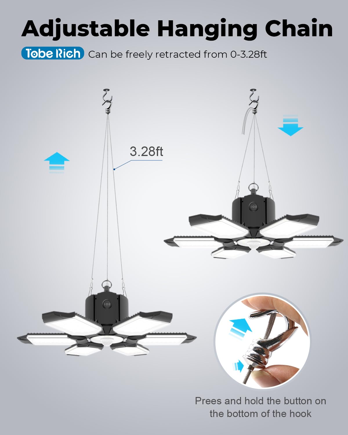 Plug in Garage Light with Motion Sensor - Ultra Bright 200W 20000LM Motion Activated Shop Light with 3 Mode, 6 Deformable LED Panel, 6500K Indoor Motion Light Bulb for Garage, Workshop (1 Pack)