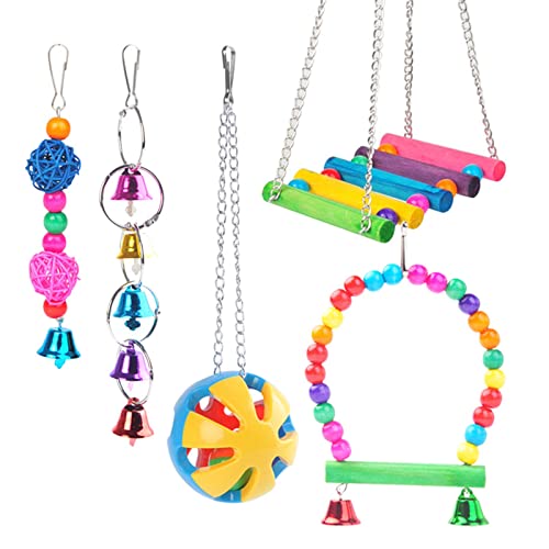 KLKCMS Parrot Supplies Wooden Birds Accessories Funny Decorate Multicolored Interactive, Big Ball 5 Pieces