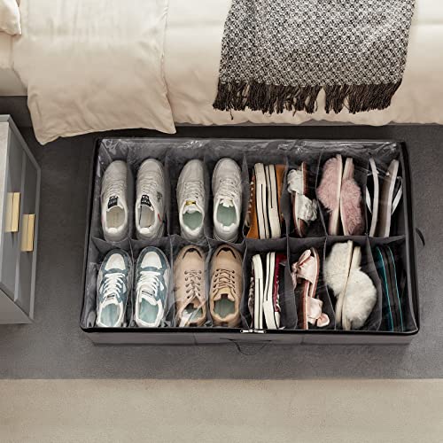 Lifewit 2 Packs Under Bed Shoe Storage Organizer, Total Fit 32 Pairs of Shoes, Foldable Shoe Rack Organizer Container with Reinforced Handle and Clear Cover for Women's and Men's Shoes