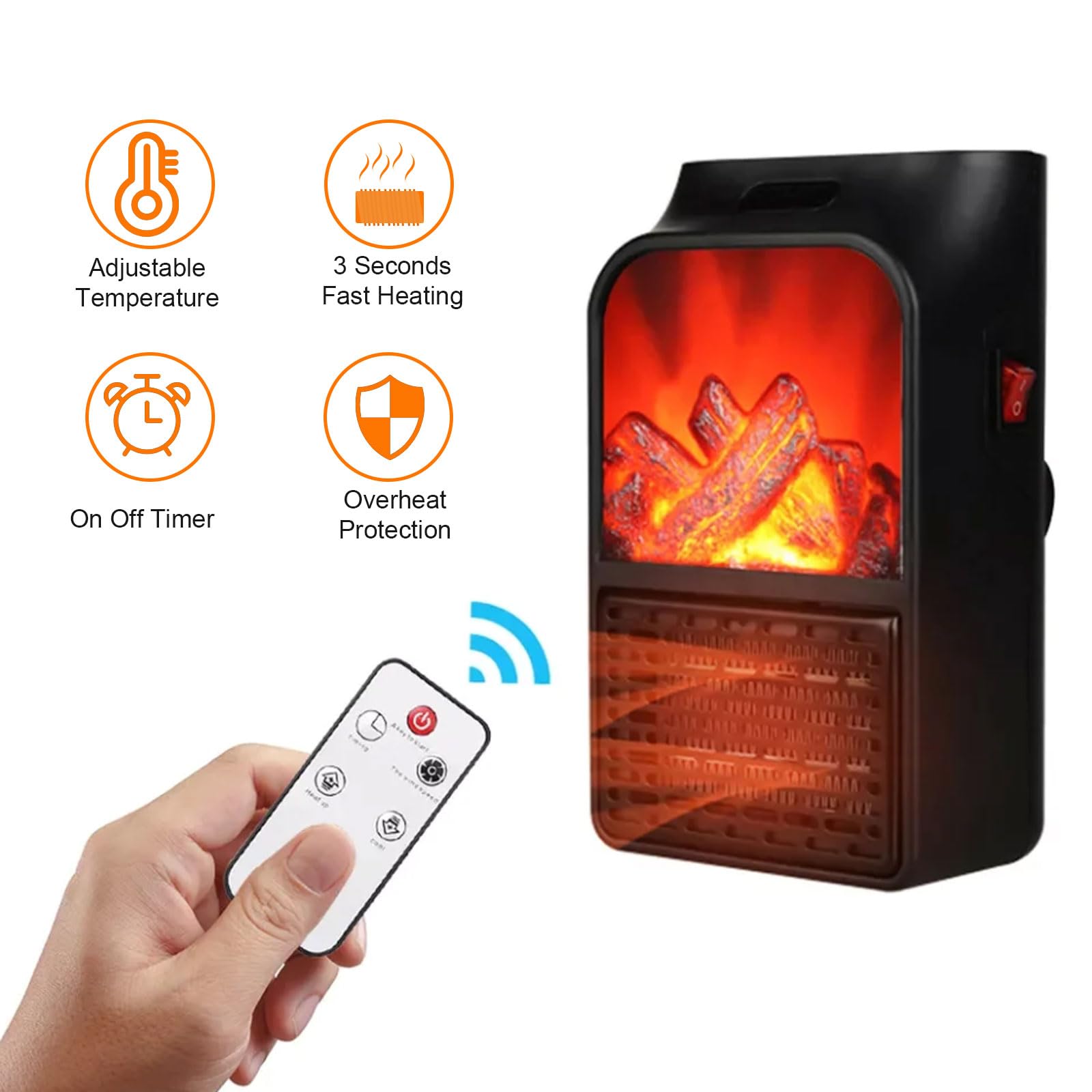 Plug in Heater for Indoor Use, 800W Ecoheat Small Space Heater with PTC Ceramic Heating Element Adjustable Thermostat Wall Outlet Electric Heater for Office, Bedroom, and Bathroom