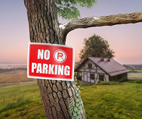 Ram-Pro NO PARKING Sign - 9" High x 12" Wide Red on White Reflective Plastic Signs for Driveway, Personal Parking Space (Pack of 4)