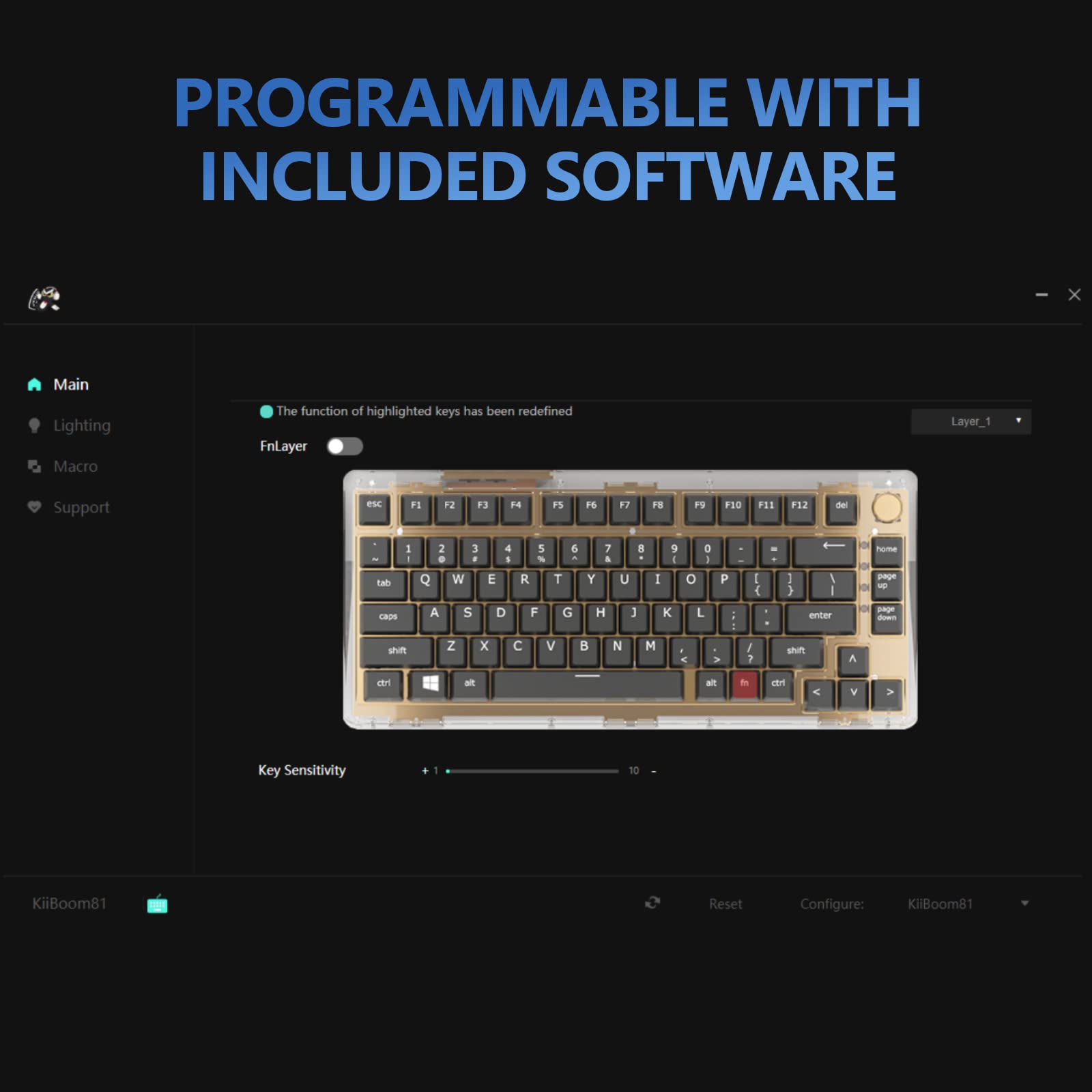KiiBoom Phantom 81 75% Hot Swappable Gasket-Mounted Mechanical Keyboard, BT5.0/2.4GHz/USB-C Wired Wireless NKRO Gaming Keyboard with South-facing RGB, Clear Keycaps, 4000mAh Battery for Win/Mac