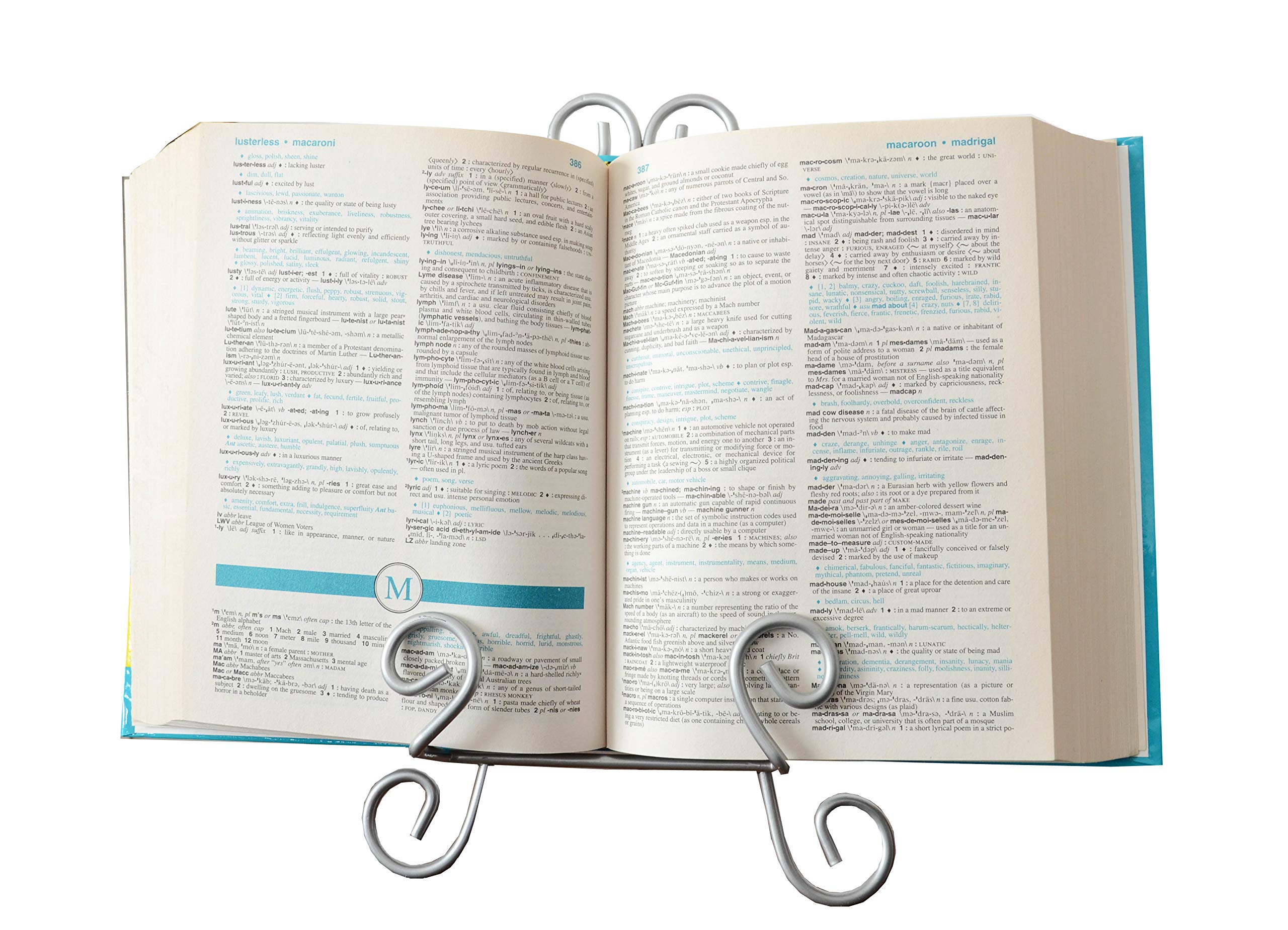 Heavy Duty Metal Artisan Curved Book Stand, Picture Frame Stand, Plaque Stand, Cook Book Stand, Silver