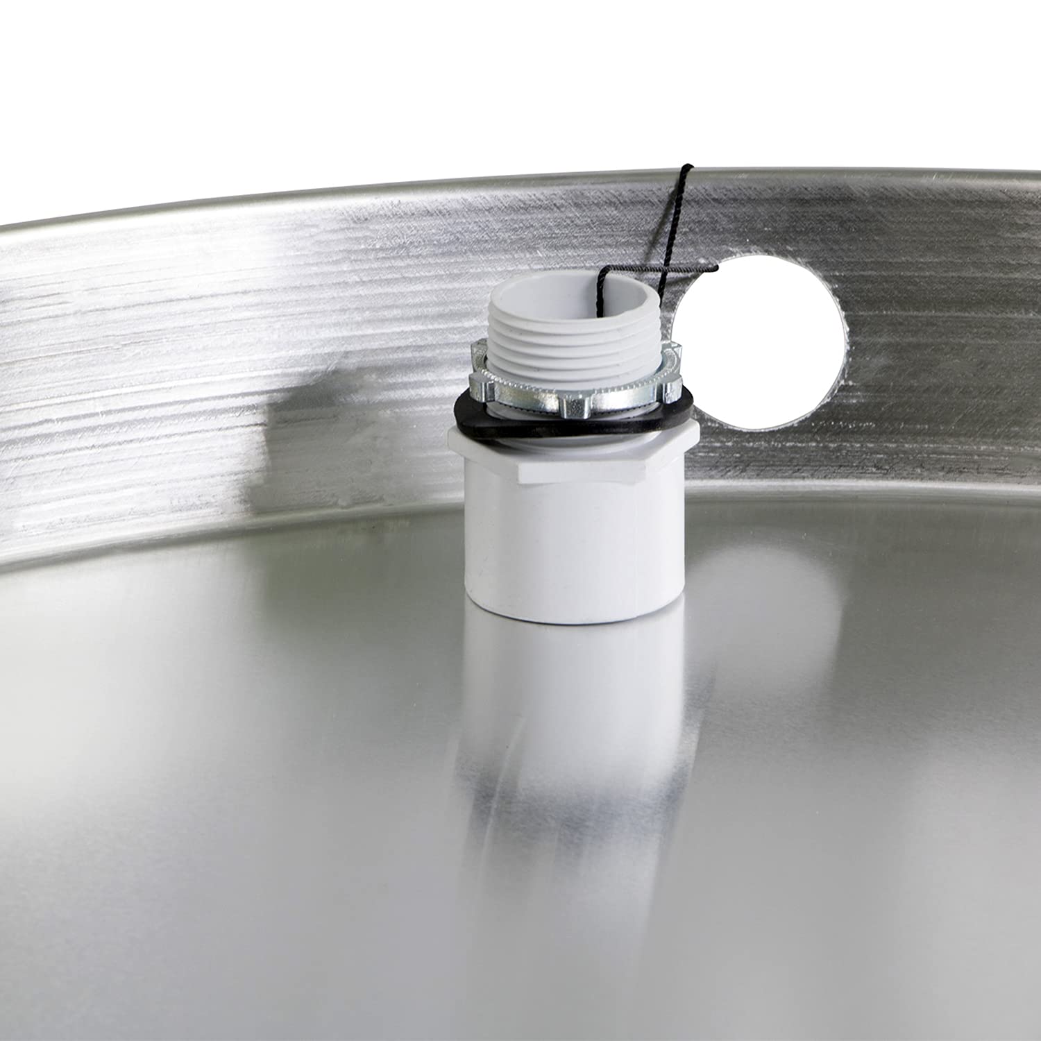 Everflow AWHP30 Aluminum Water Heater Drain Pan with 1 in. - 1-1/2 in. PVC Fitting, 30 in. Diameter Chrome