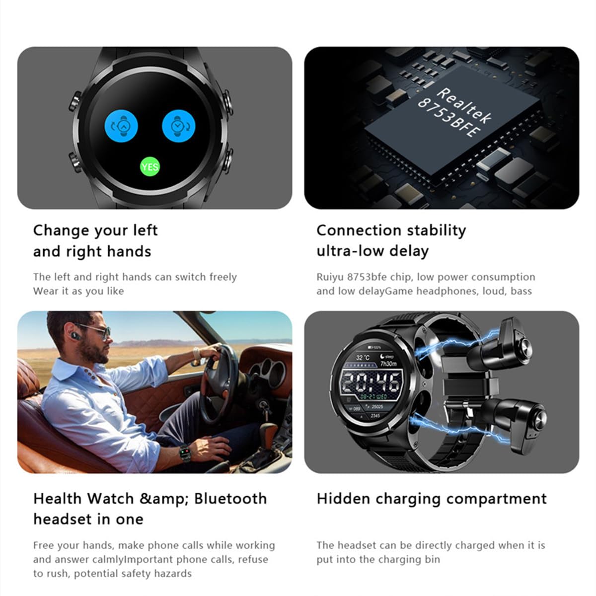 Rainbuvvy Smart Watch with Wireless Earbuds, 1.3 Inch Bluetooth 5.0 Waterproof & 2-in-1 TWS Bluetooth 5.1 Earphones, 320mAh Long Standby, Fitness Activity Tracker for Android iOS Phone (Steel-Black)