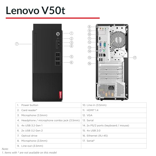 Lenovo V50t Business Tower Desktop Computer, Intel Core i5-10400, 128GB RAM, 16TB SSD, Wired Keyboard & Mouse, DVD-RW, HDMI, RJ-45, DVI, VGA, Wi-Fi, Windows 11 Pro, Black