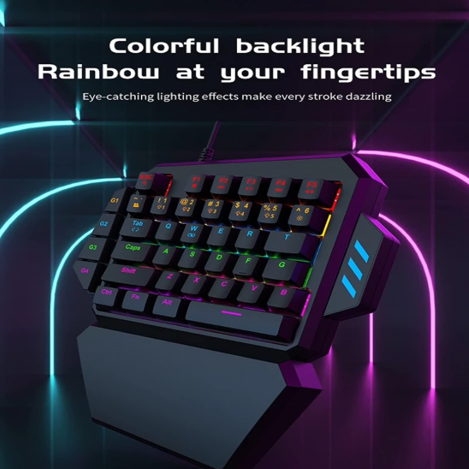 PURPLELU 39-Key Backlit Gaming Keyboard, One-Handed Mechanical Keyboard, Convenient Mini Ergonomic Game Handle, Suitable for Gamers