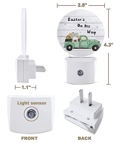 Night Light Plug into Wall, LED Nightlights Easter Green Truck with Bunny Eggs Wooden Board Texture Small Nightlight Auto Dusk-to-Dawn Sensor Lamp LED Night Lights for Kid's Bedroom, Bathroom