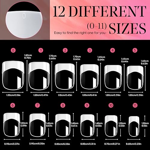 Ranrose French Nail Tips 120PCS Short French Full Cover White Clear False Nails 12 Sizes Square Nail Tips Acrylic Press On Nails with Box for Nails Tips Art