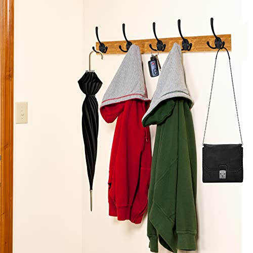 IBosins 7 Pack Big Heavy Duty Three Prongs Coat Hooks Wall Mounted with 14 Screws Retro Double Utility Rustic Hooks for Thick Coat, Big Heavy Bag