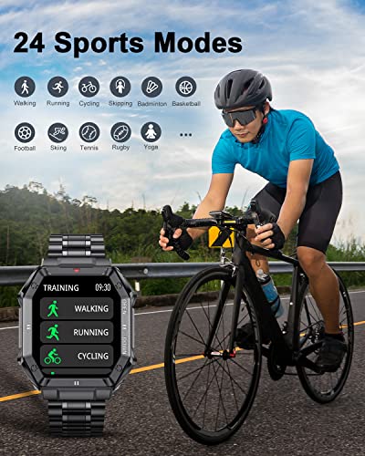 LIGE Military Smart Watch for Men Bluetooth Call(Answer/Make Call), 1.85'' HD Tactical Smartwatch with Heart Rate/Sleep/SpO2 Monitor, IP67 Waterproof Fitness Tracker for Android iOS Stainless Steel