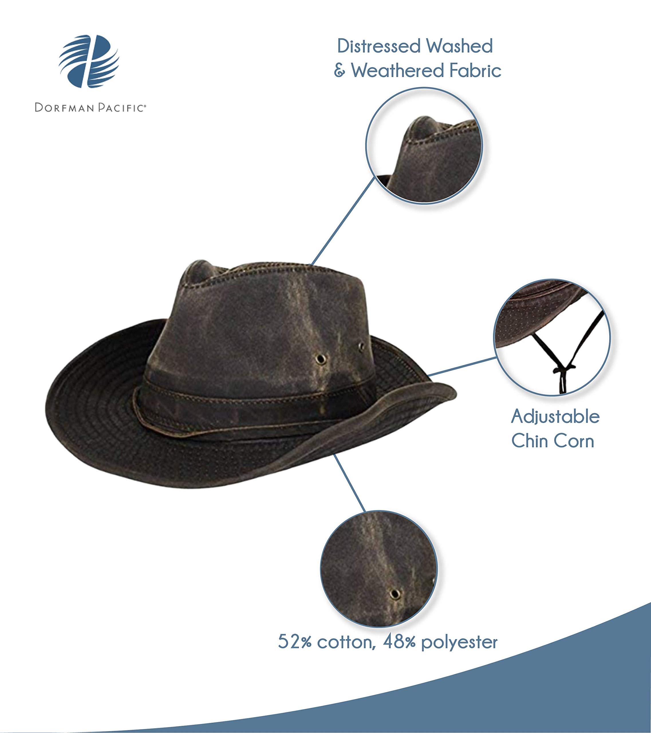 Dorfman Pacific Men's Outback Hat with Chin Cord (X-Large, Bark)